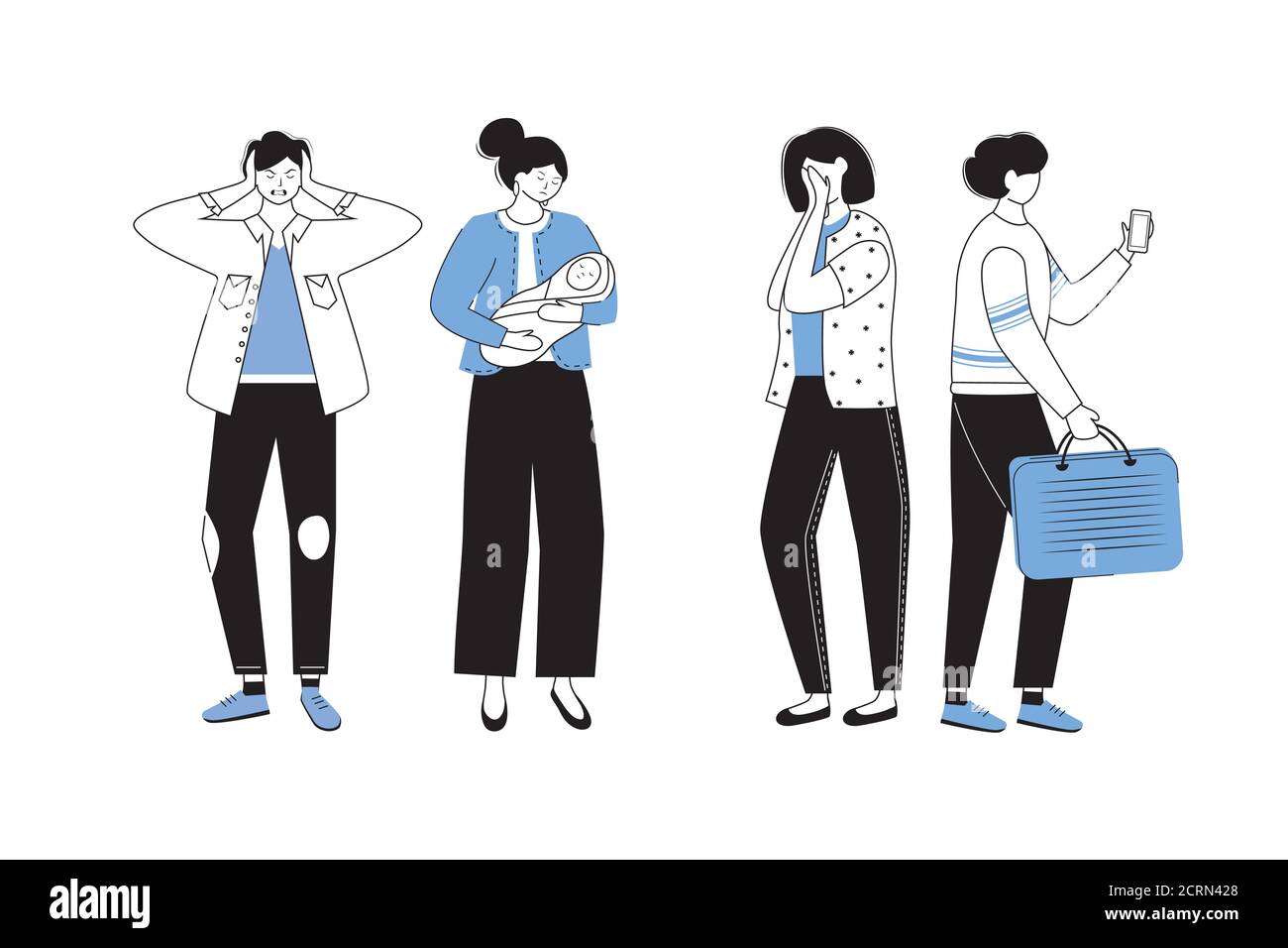 Trouble relationship flat contour vector illustrations set. Couple ...