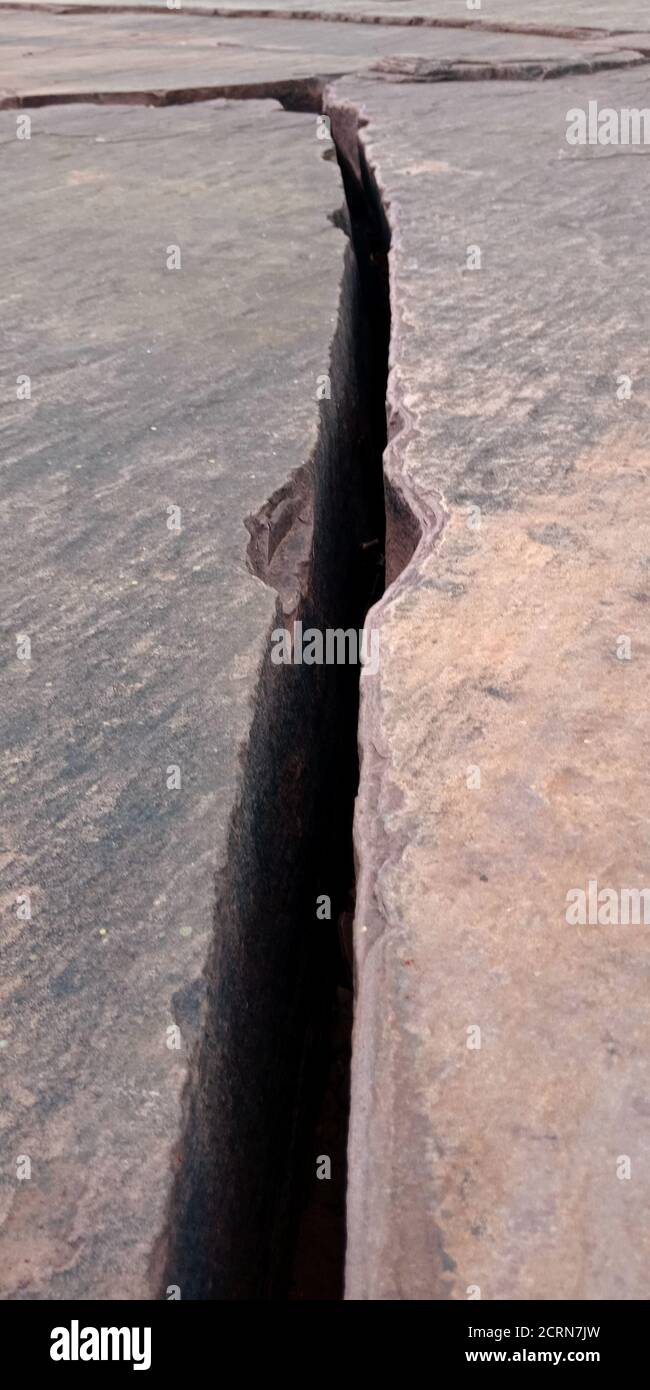 Cracked Rock stone displayed on beautiful amazing forest area Stock ...