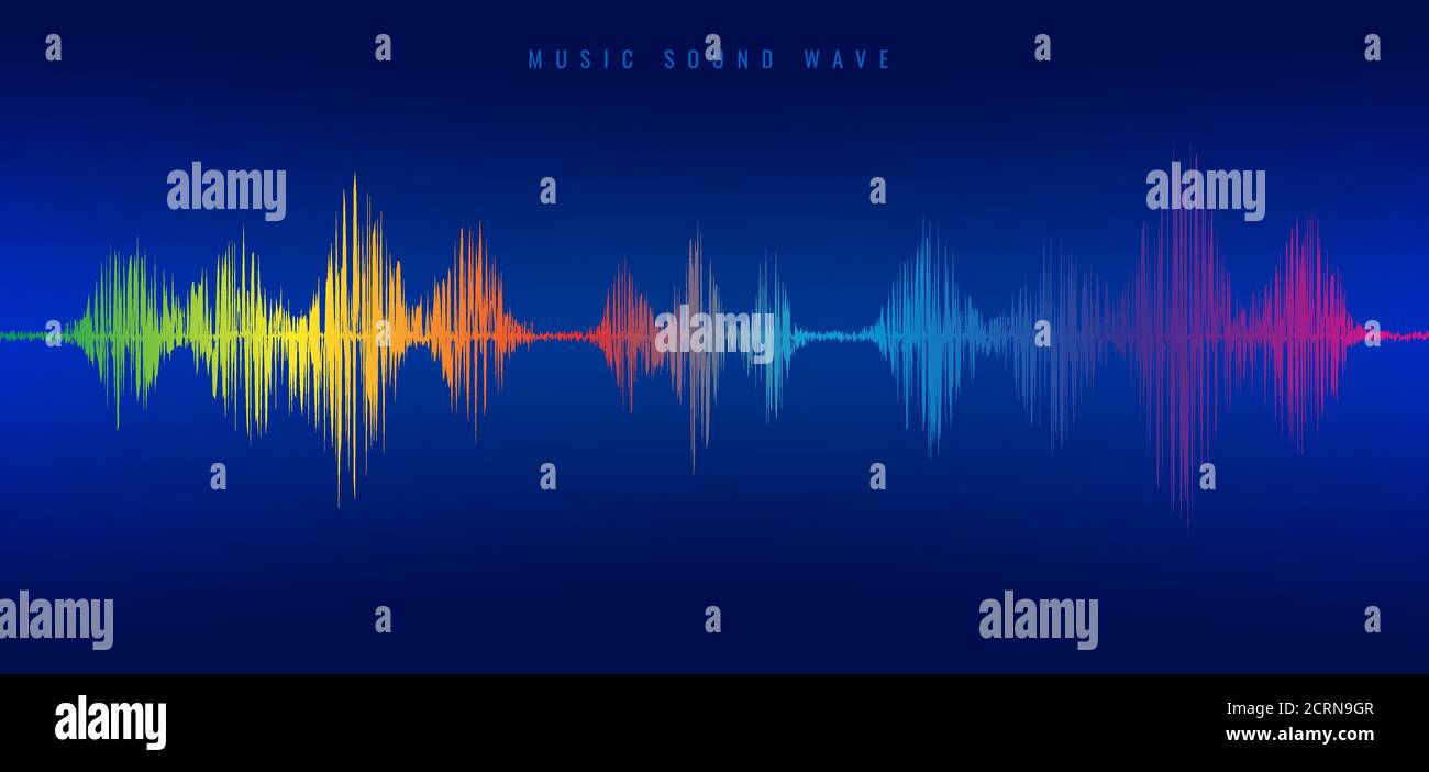Rainbow music sound wave line equalizer on blue background. Voice audio ...