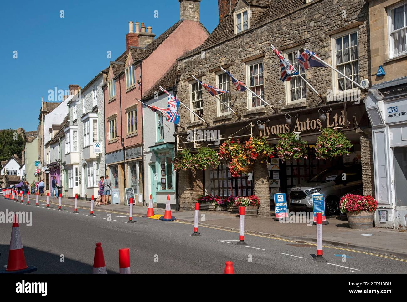 Malmesbury, Wiltshire, England, UK. 2020, Social distancing traffic ...