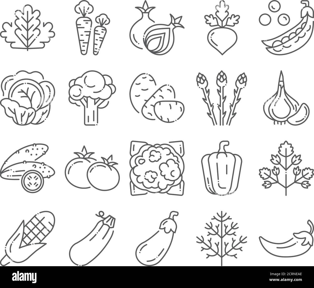 Natural vegetables black line icons set. Healthy, organic food concept ...