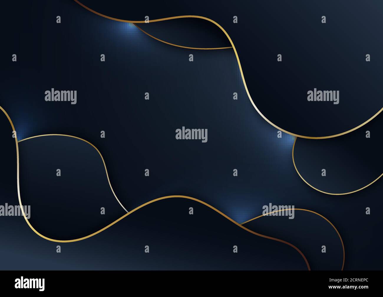 Abstract elegant blue wave shape with gold stripes on dark blue ...