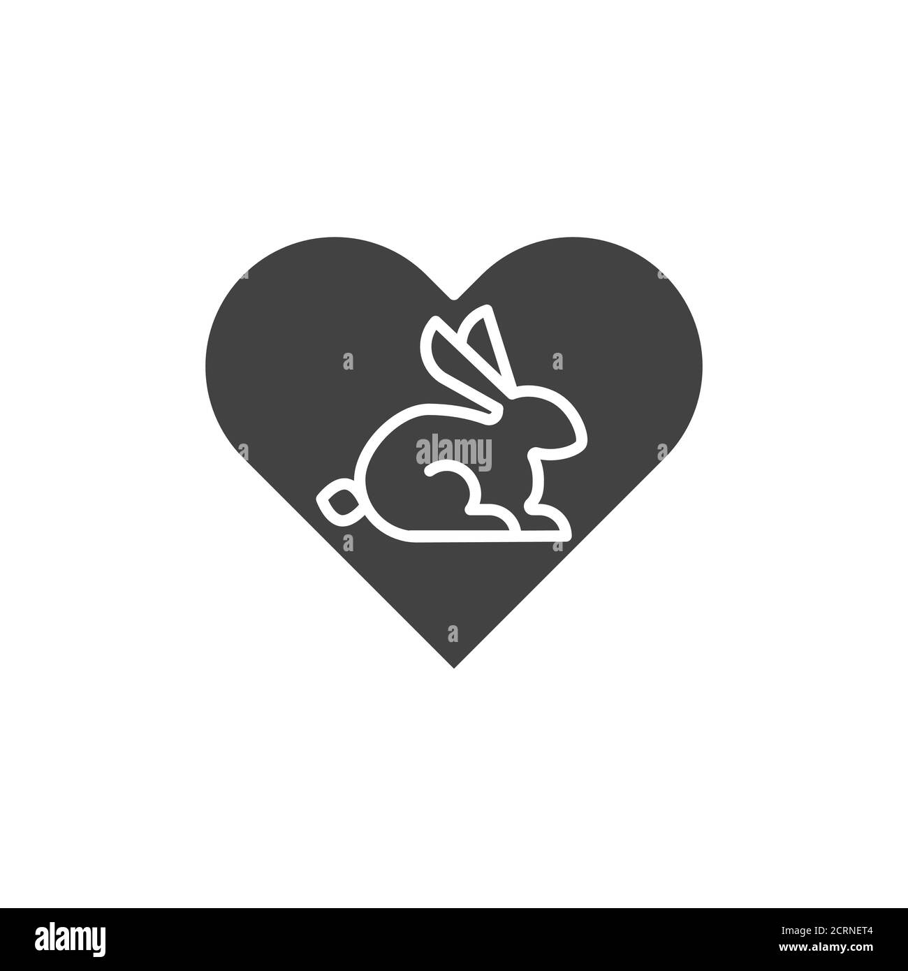 Not tested on animals black glyph icon. Label with rabbit and heart ...