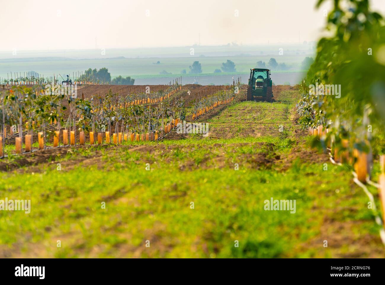 rural landscape, tractor cultivates agricultural land Stock Photo - Alamy