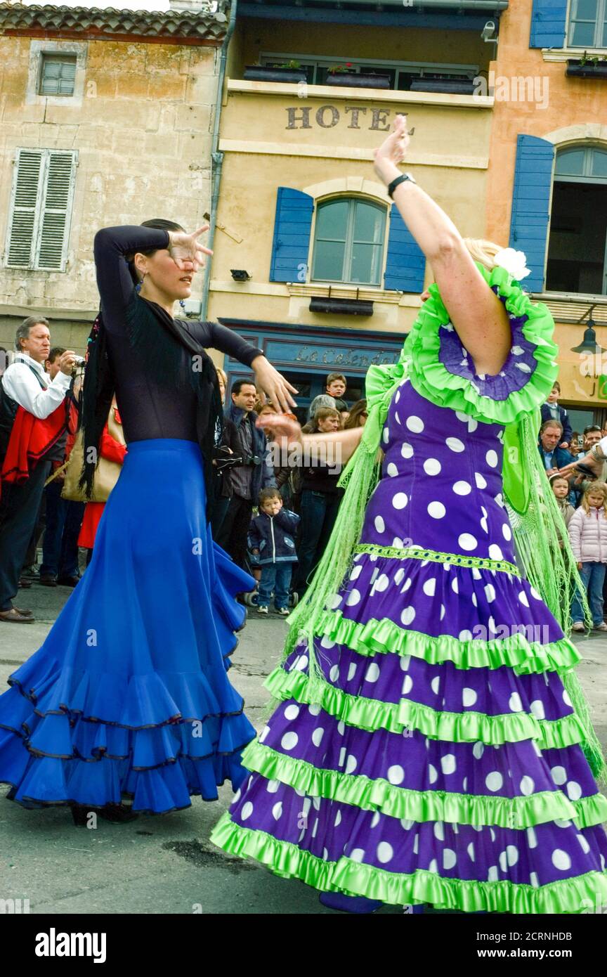 Arles, France - French Family in Parade, Horse driven Carriage on ...