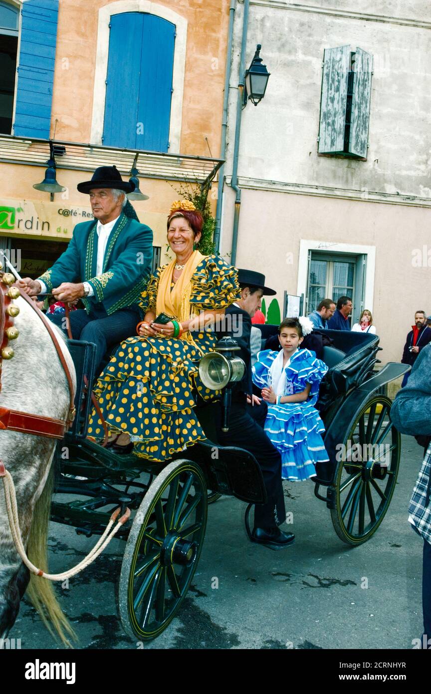 Arles, France - French Family in Parade, Horse driven Carriage on ...