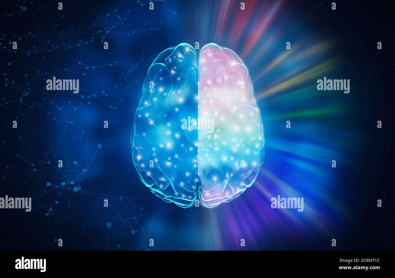 3d Illustration For AI Concept Of Futuristic Human Brain Over Abstract ...