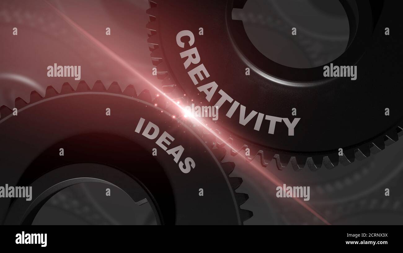 Combination Of Words Creativity And Ideas On Connected Gears ...
