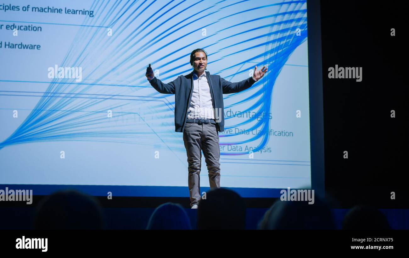 Startup Conference Stage: Speaker Presents New Product, Talks about ...