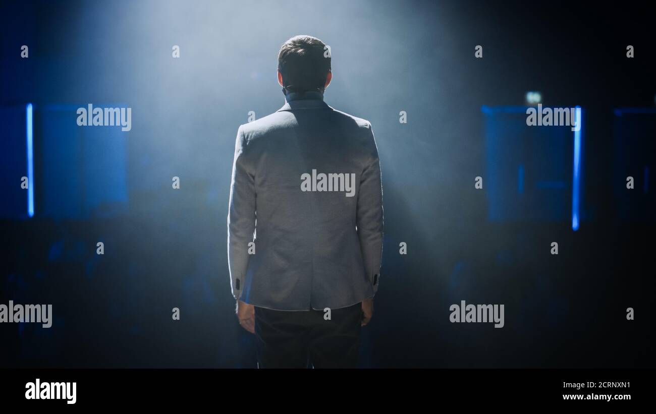 On Stage: Successful Motivational Speaker, Talking about Happiness ...