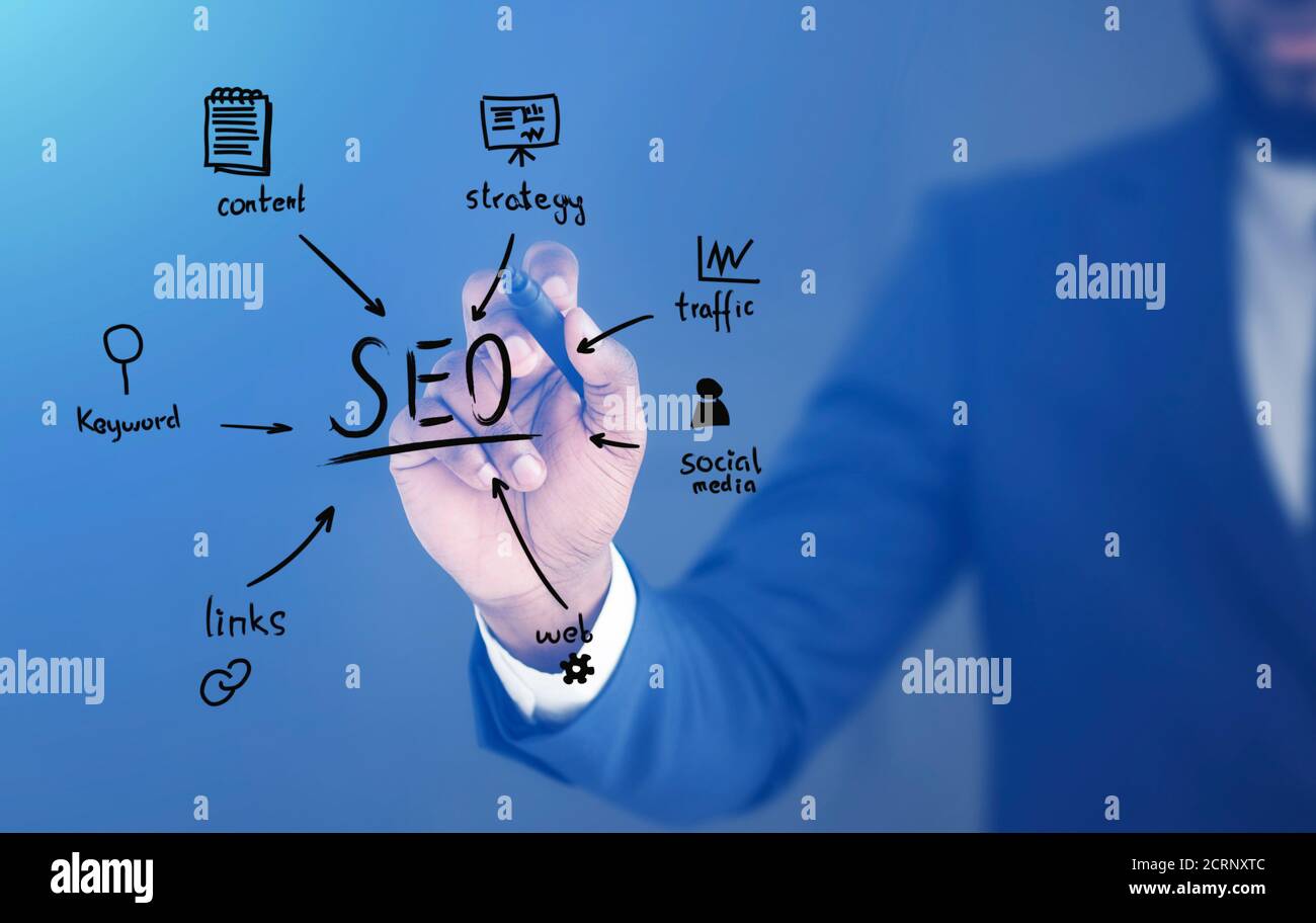 African Seo Specialist Drawing Web Content Optimization Scheme, Blue ...
