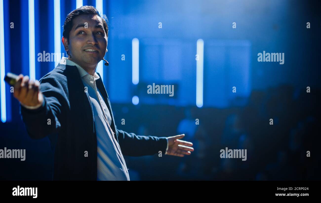 Business Conference Stage: Software Developer, Startup CEO Presents New ...