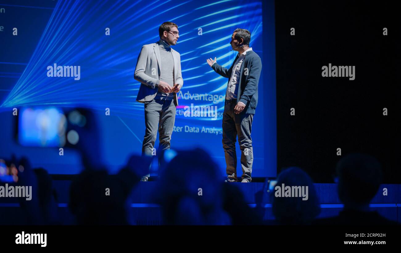 Stage: Startup CEO and Hardware Engineer Present New Product. Speakers ...