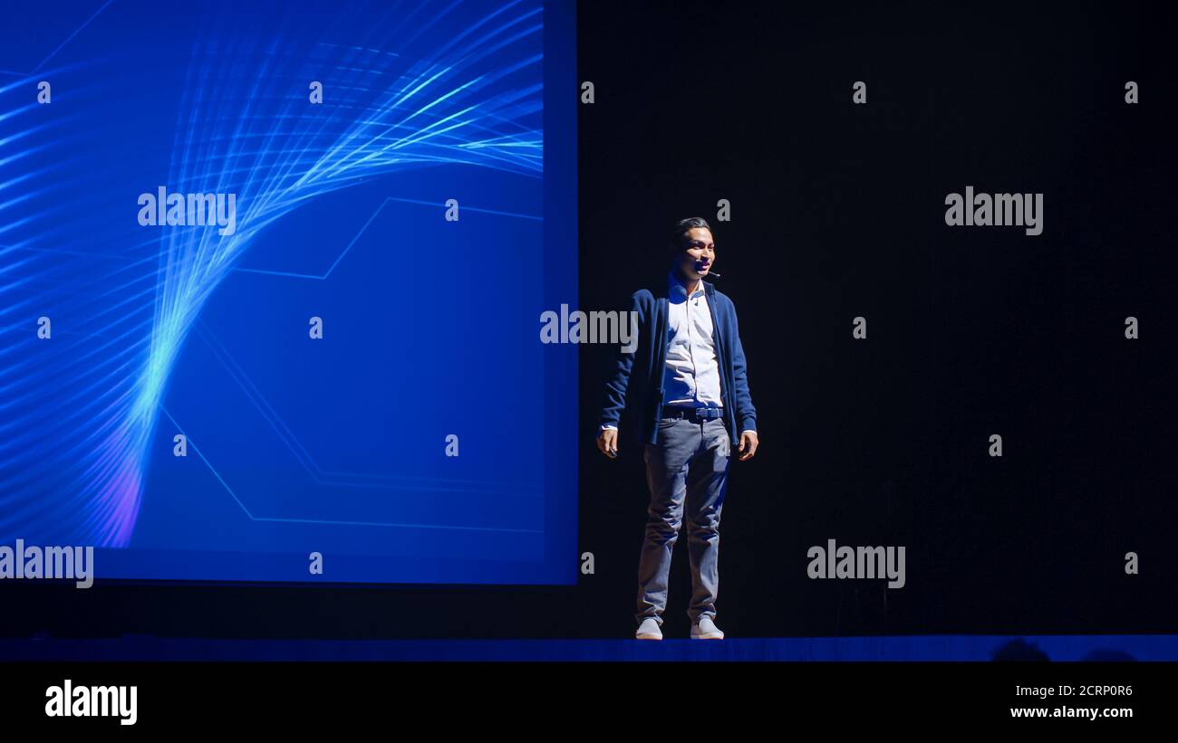 Business Conference Stage: Indian Tech Startup CEO Presents Firm's ...