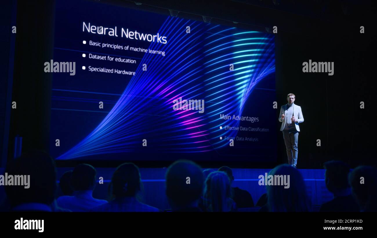 Computer Science Startup Conference: On Stage Speaker Does Presentation ...
