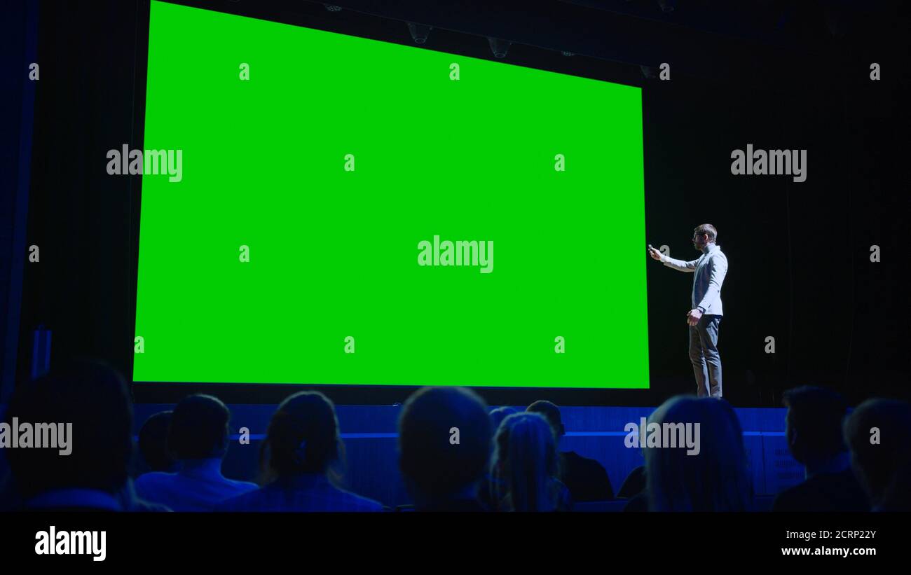 Keynote Speaker Does Presentation of New Product to the Audience ...