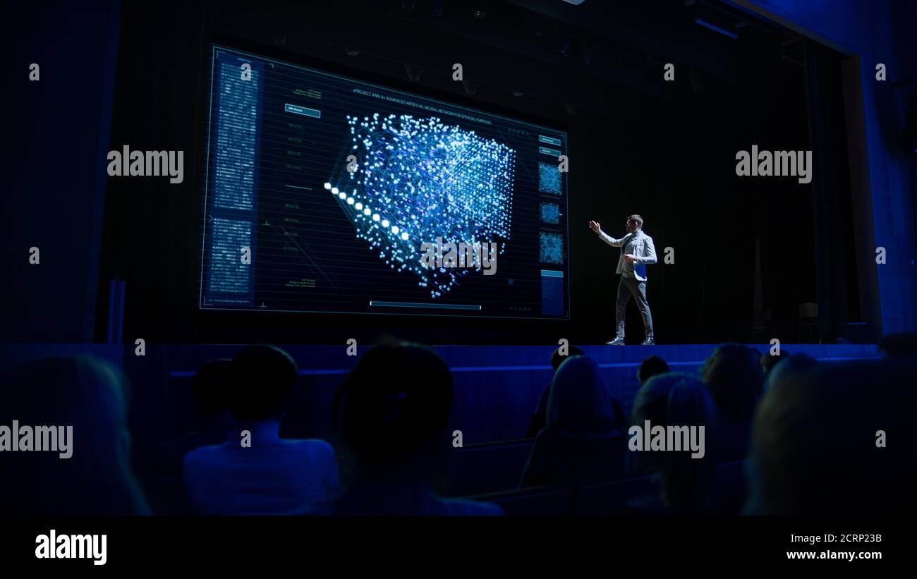 Computer Science Startup Conference: On Stage Speaker Does Presentation ...