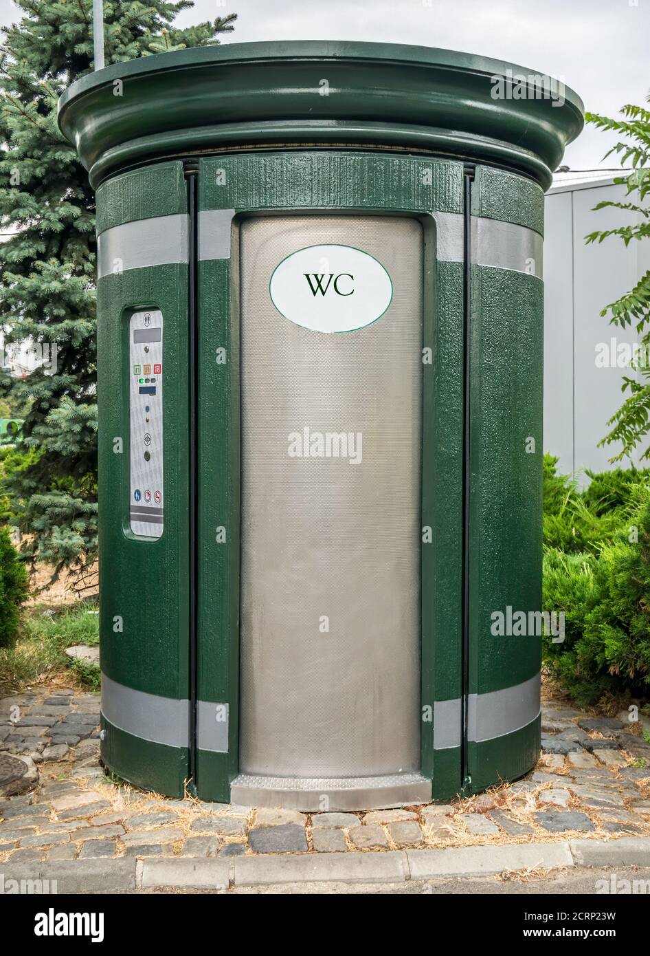 Public portable bio-toilets in a public park in Bucharest Stock Photo ...