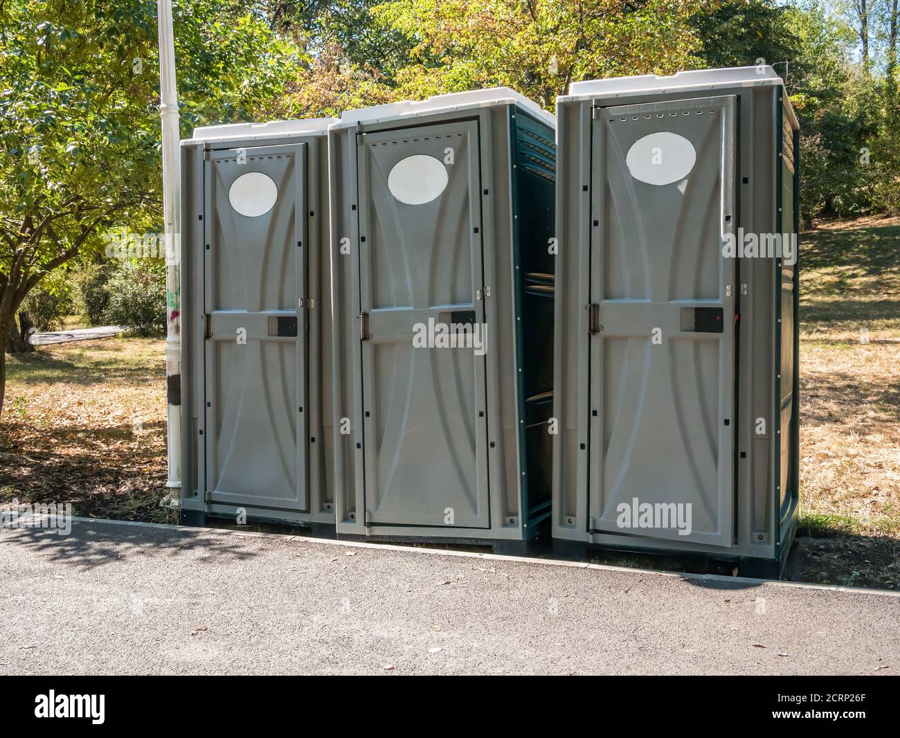 Public portable bio-toilets in Bucharest, Romania Stock Photo - Alamy
