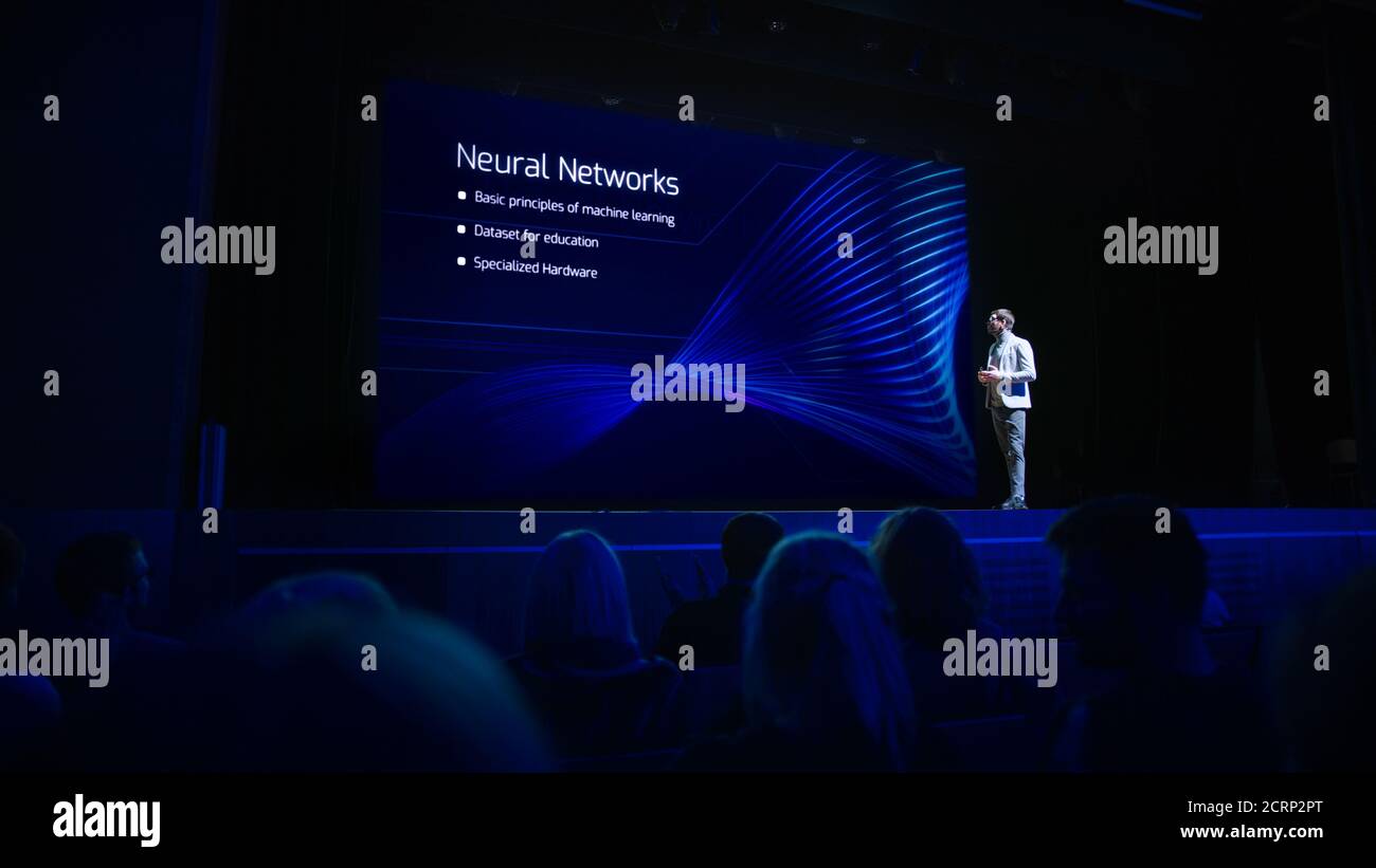 Computer Science Startup Conference: On Stage Speaker Does Presentation ...