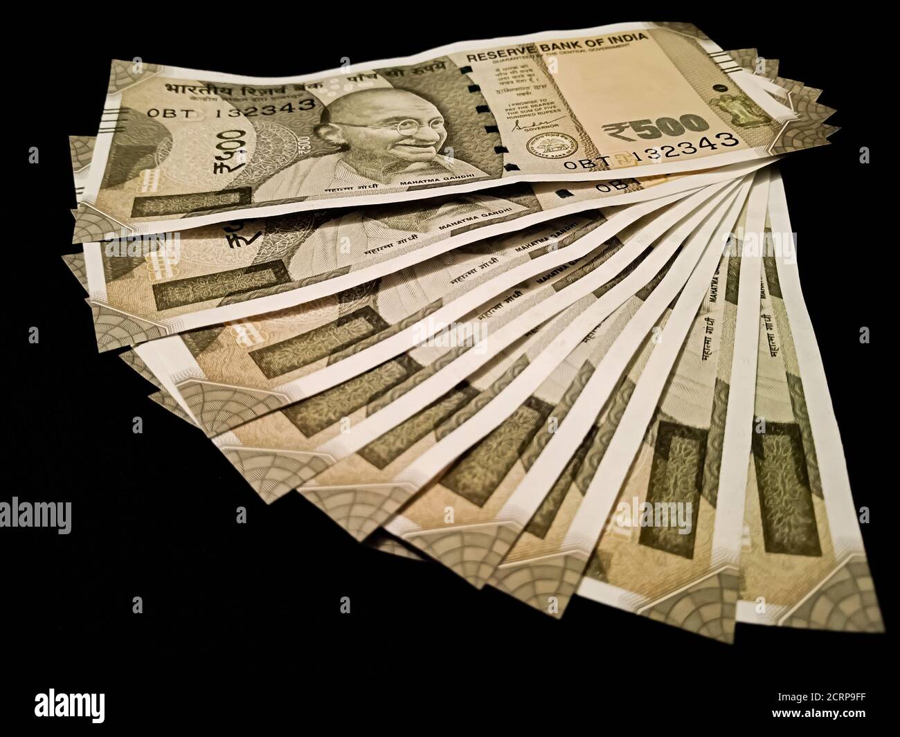 Indian currency multiple five hundred 500 rupees notes isolated on ...