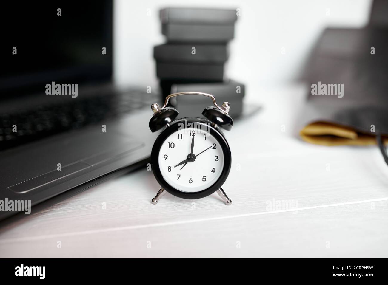 Time management concept, office workplace, notebook, computer Stock ...