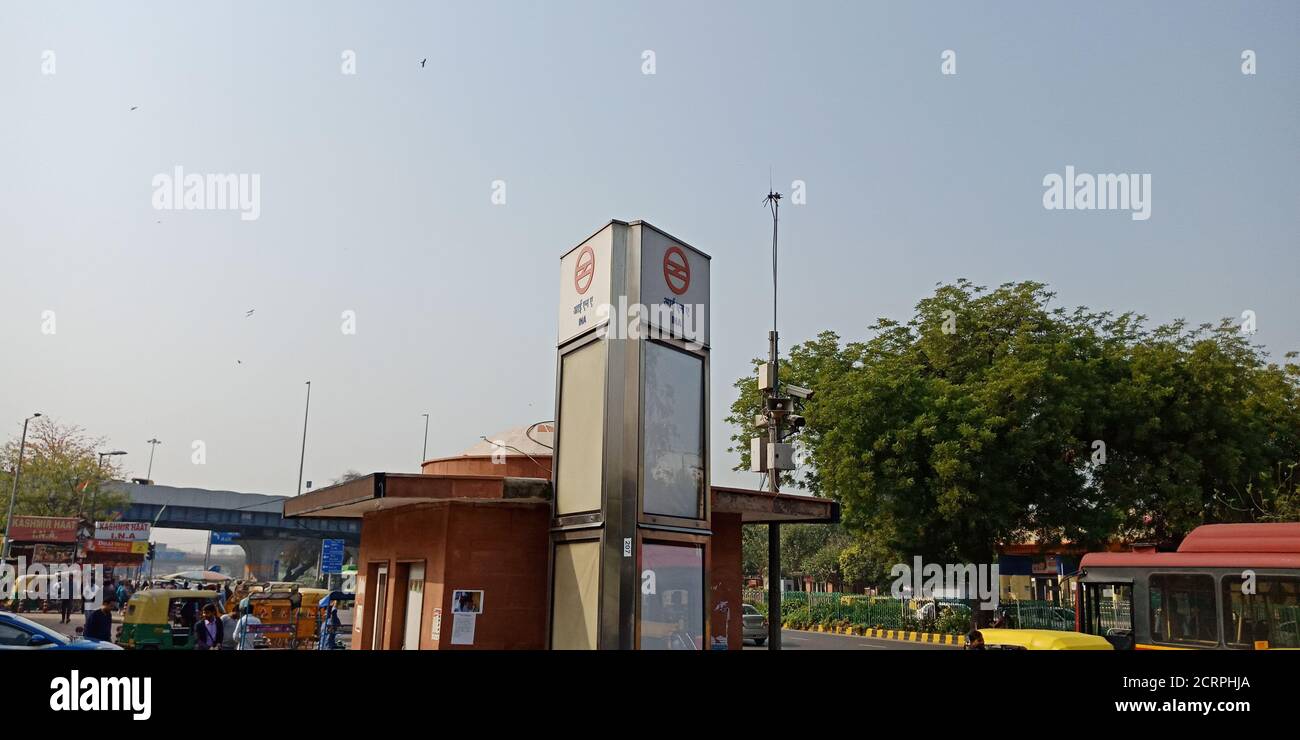 CITY DELHI, INDIA - JANUARY 25, 2020: INA Metro Station Building pillar ...