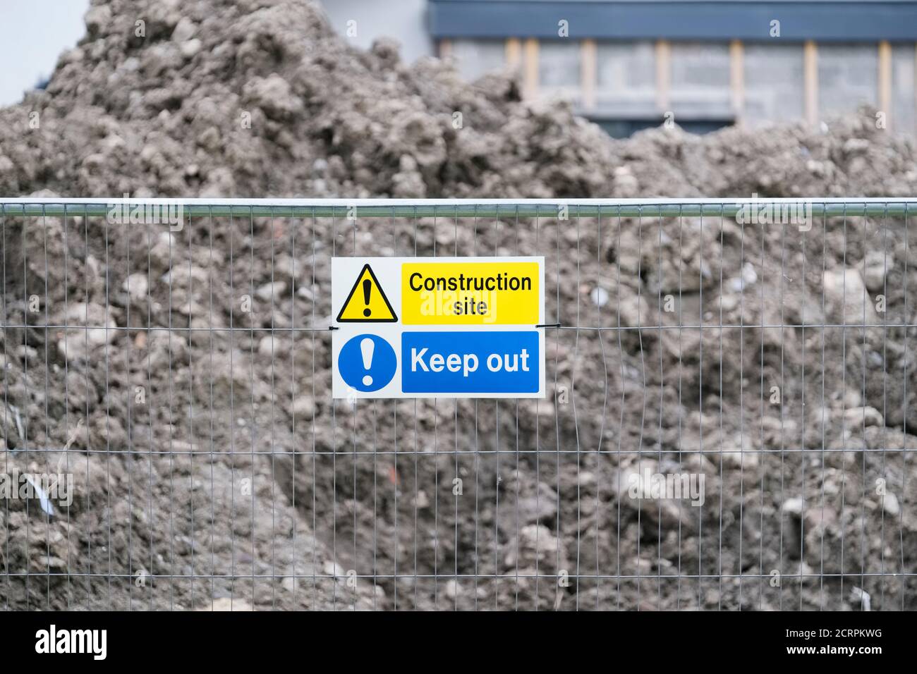 Construction site health and safety keep out sign on fence boundary ...