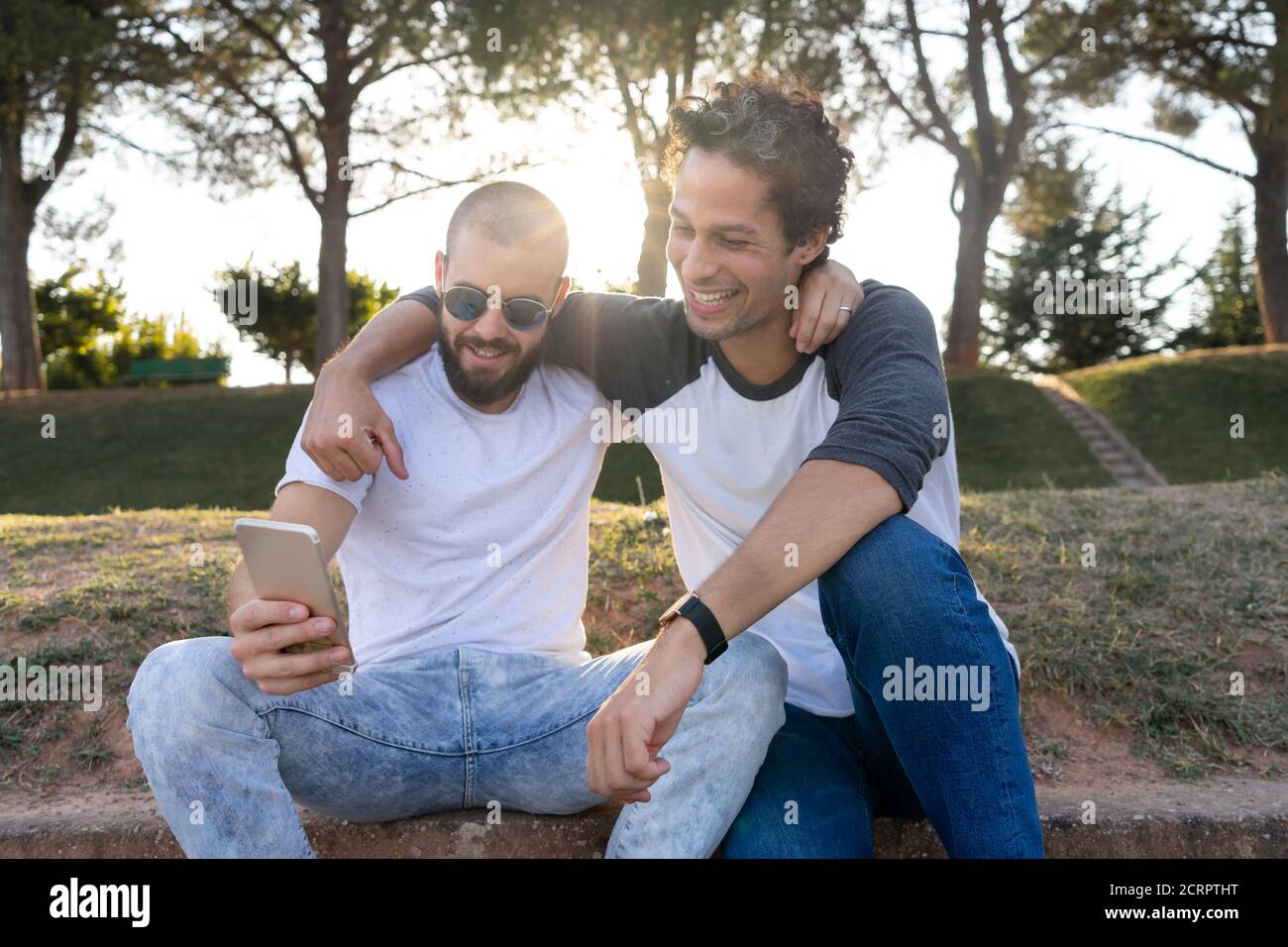 Two men having fun outside hi-res stock photography and images - Alamy