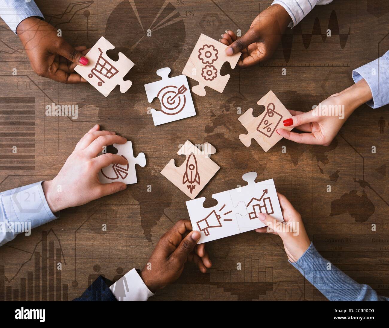 Creative Collage With Business People Holding Puzzle Pieces With ...