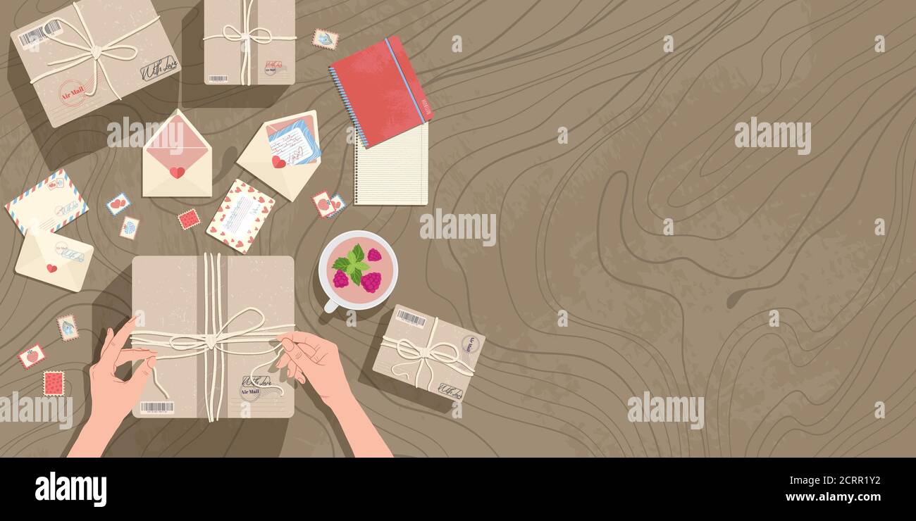 Postal card on table vector hi-res stock photography and images - Alamy