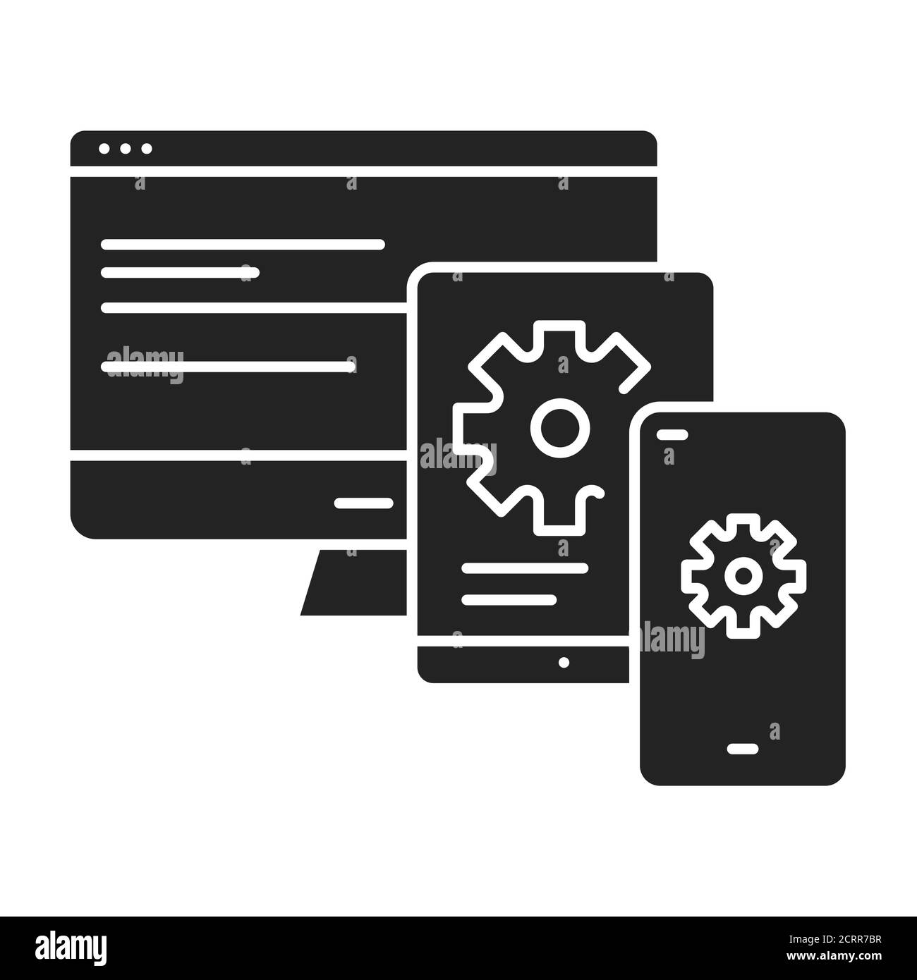 Cross platform app black glyph icon. Refers to the development of ...