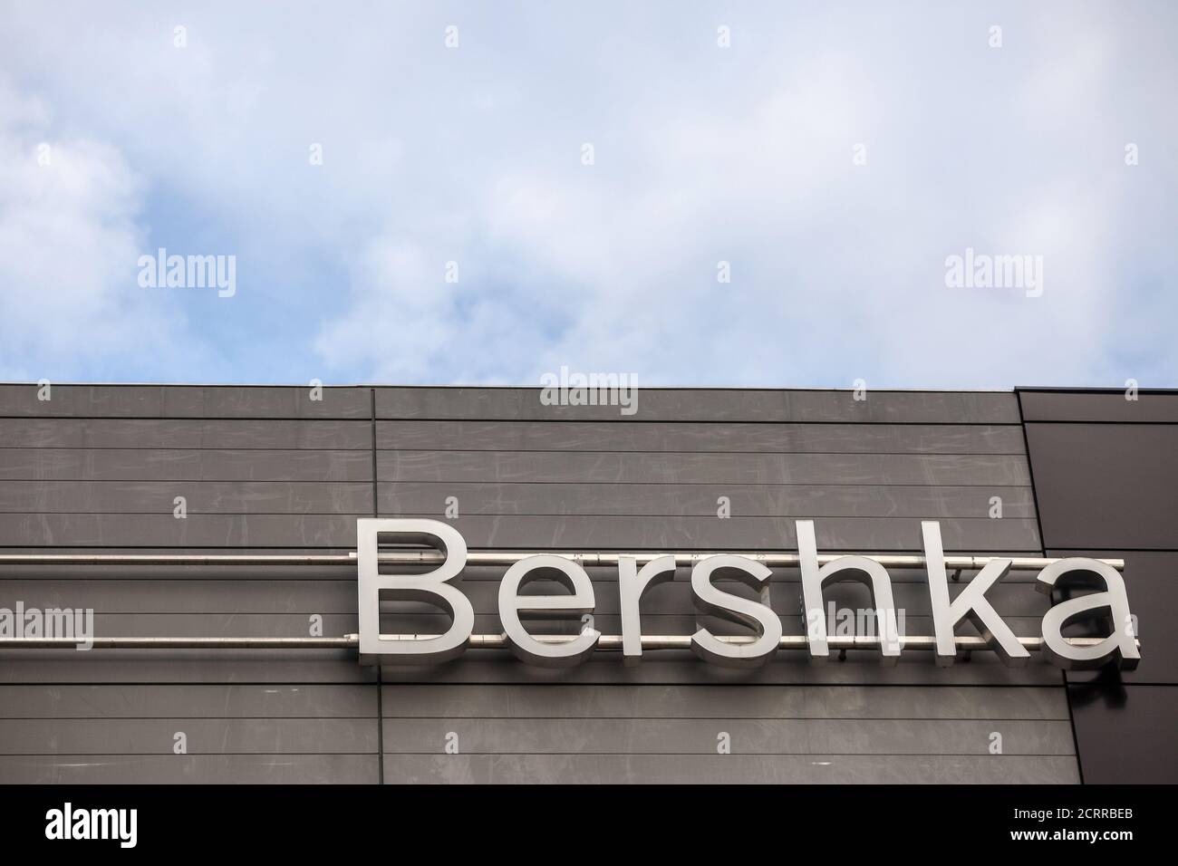 BELGRADE, SERBIA - AUGUST 19, 2020: Bershka logo in front of their ...
