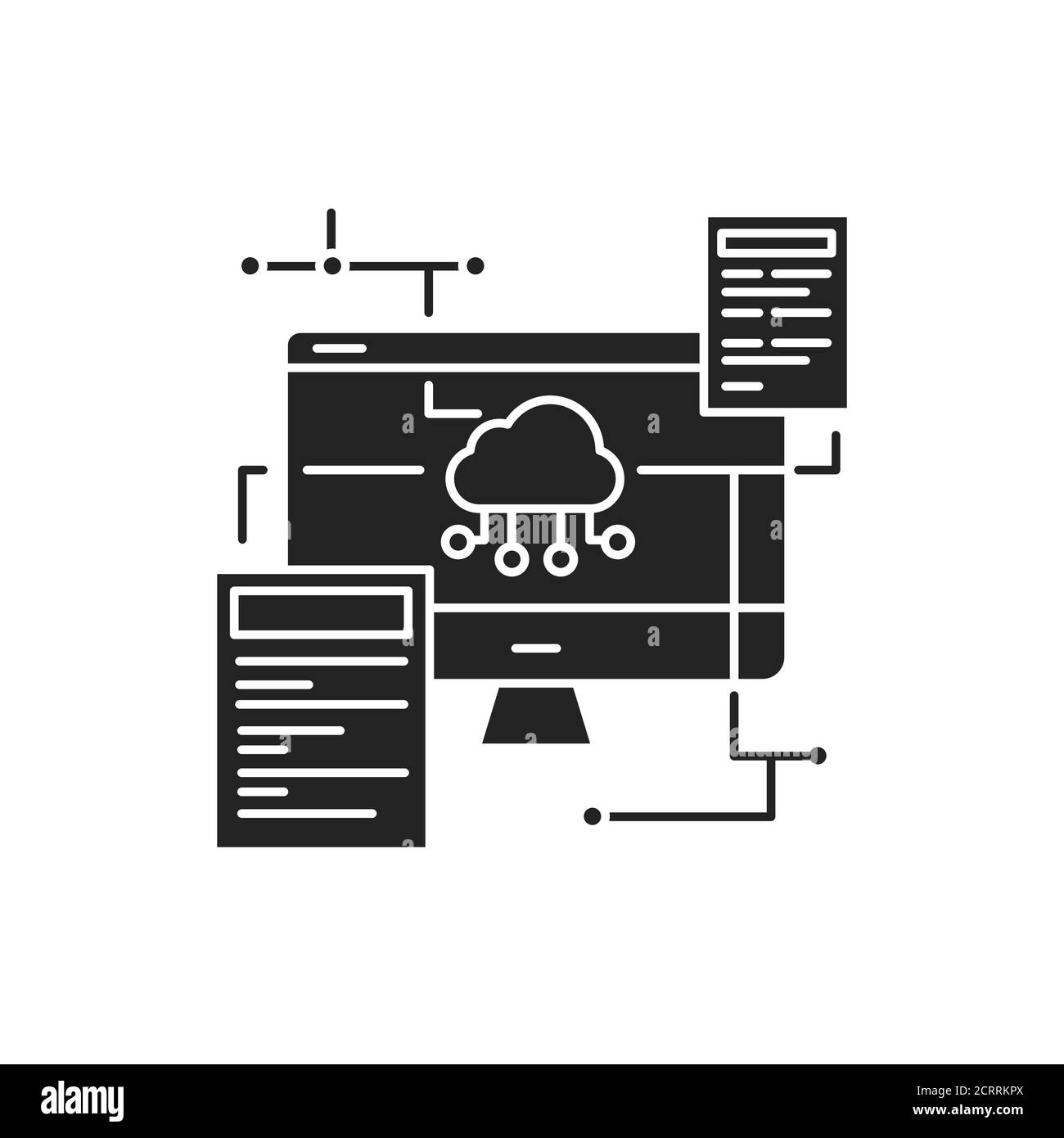 Back-end development black glyph icon. Consists of three parts: a ...