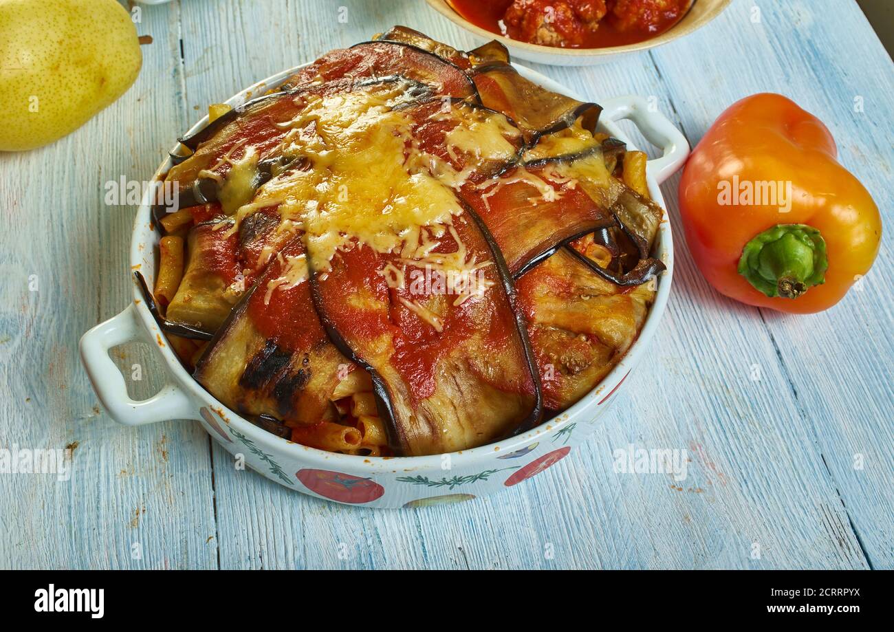 Ricotta Eggplant Pasta Timbale, Sicilian cuisine, Traditional assorted ...