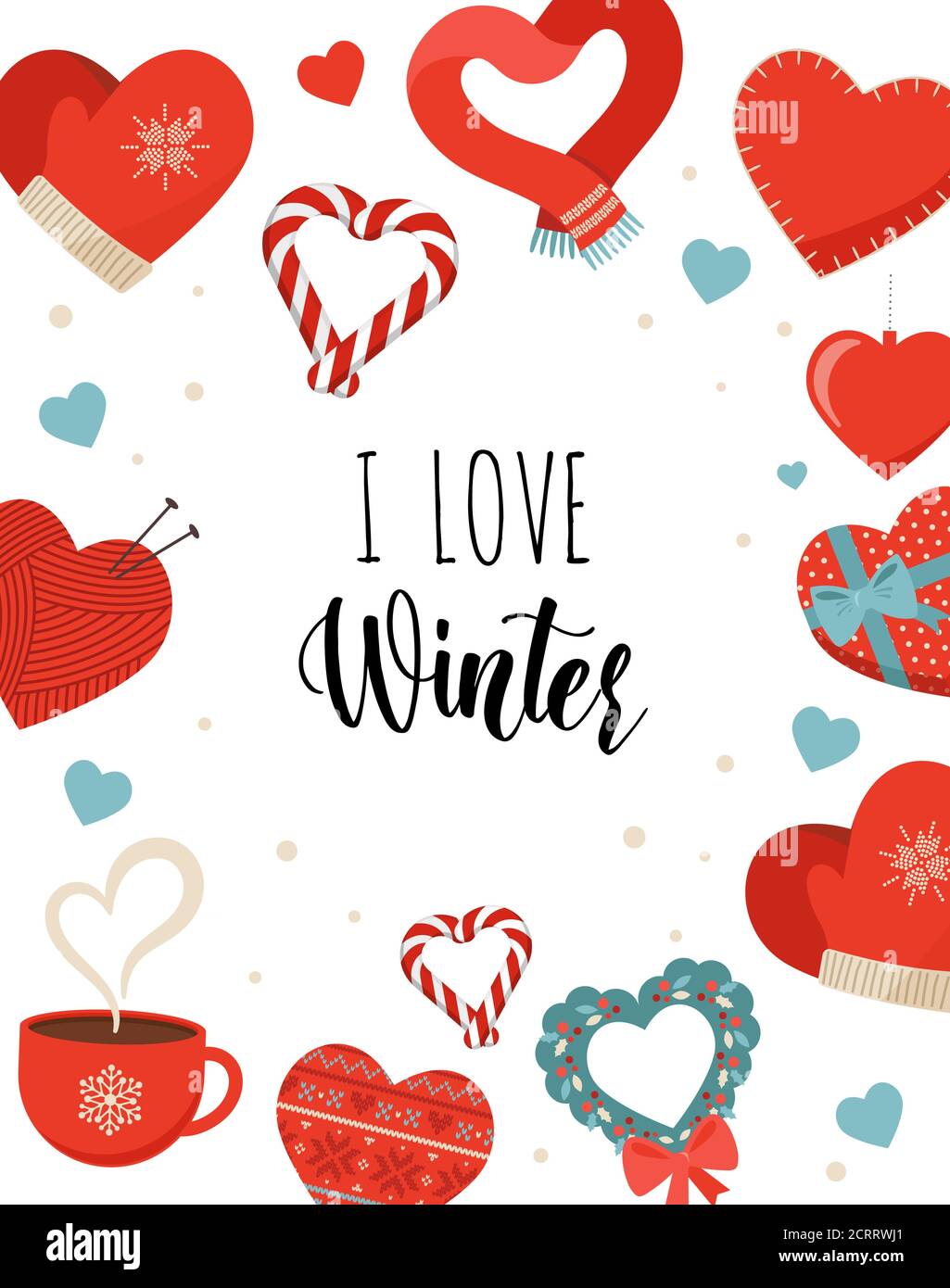 Winter love. I love winter card, sticker, icons with lettering and flat ...