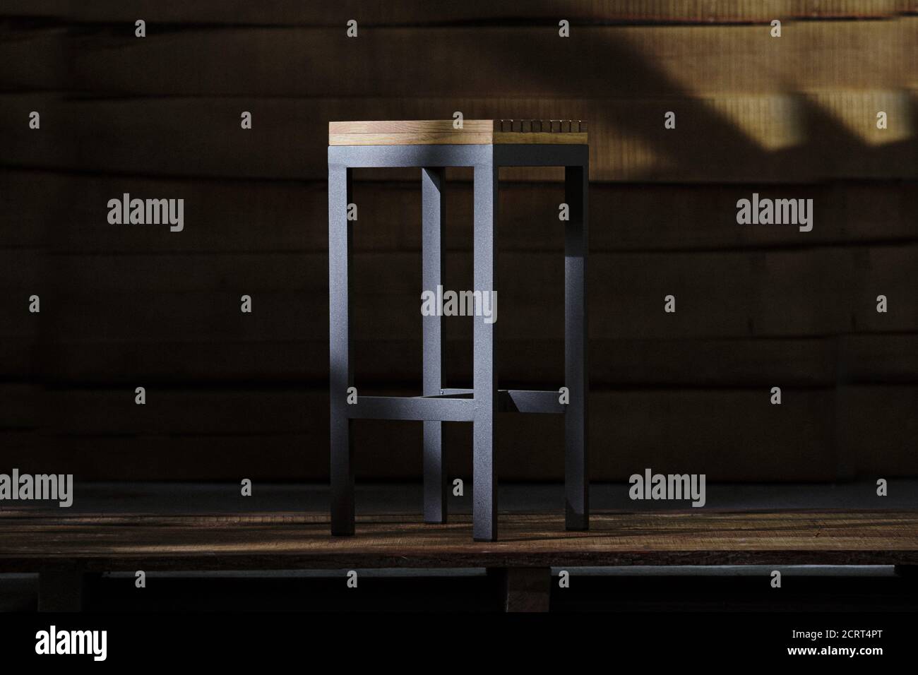 Wooden stool with metals legs in the carpenter's workshop Stock Photo ...