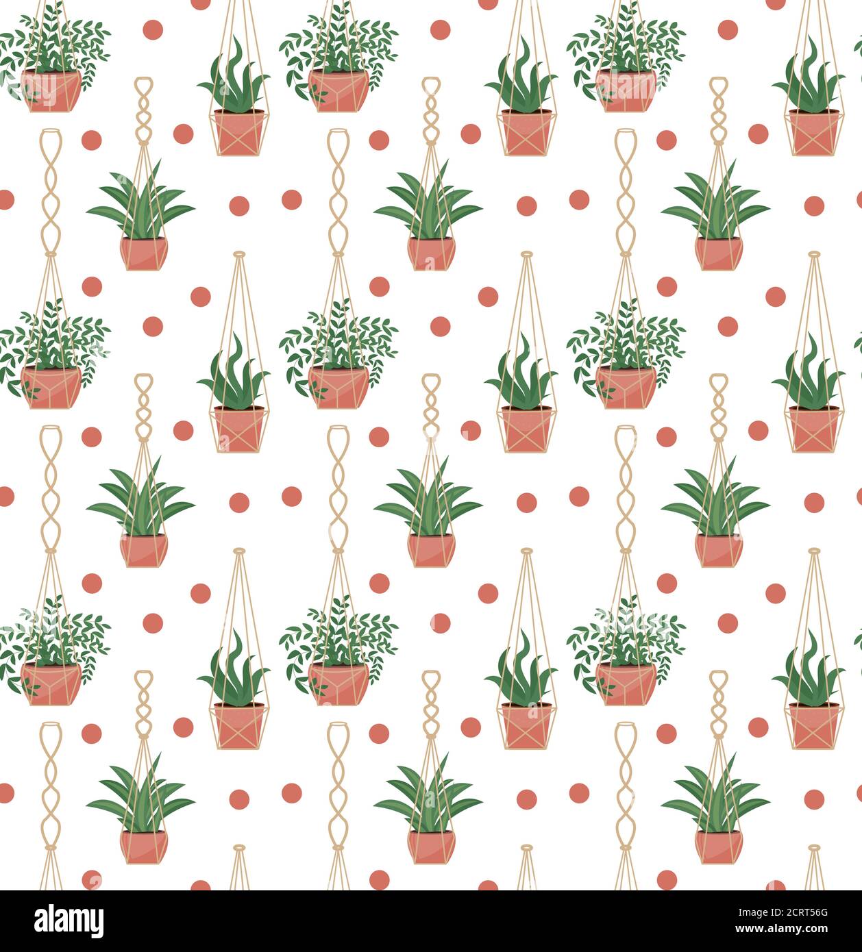 Potted flowers macrame pots seamless pattern, modern scandinavian style ...