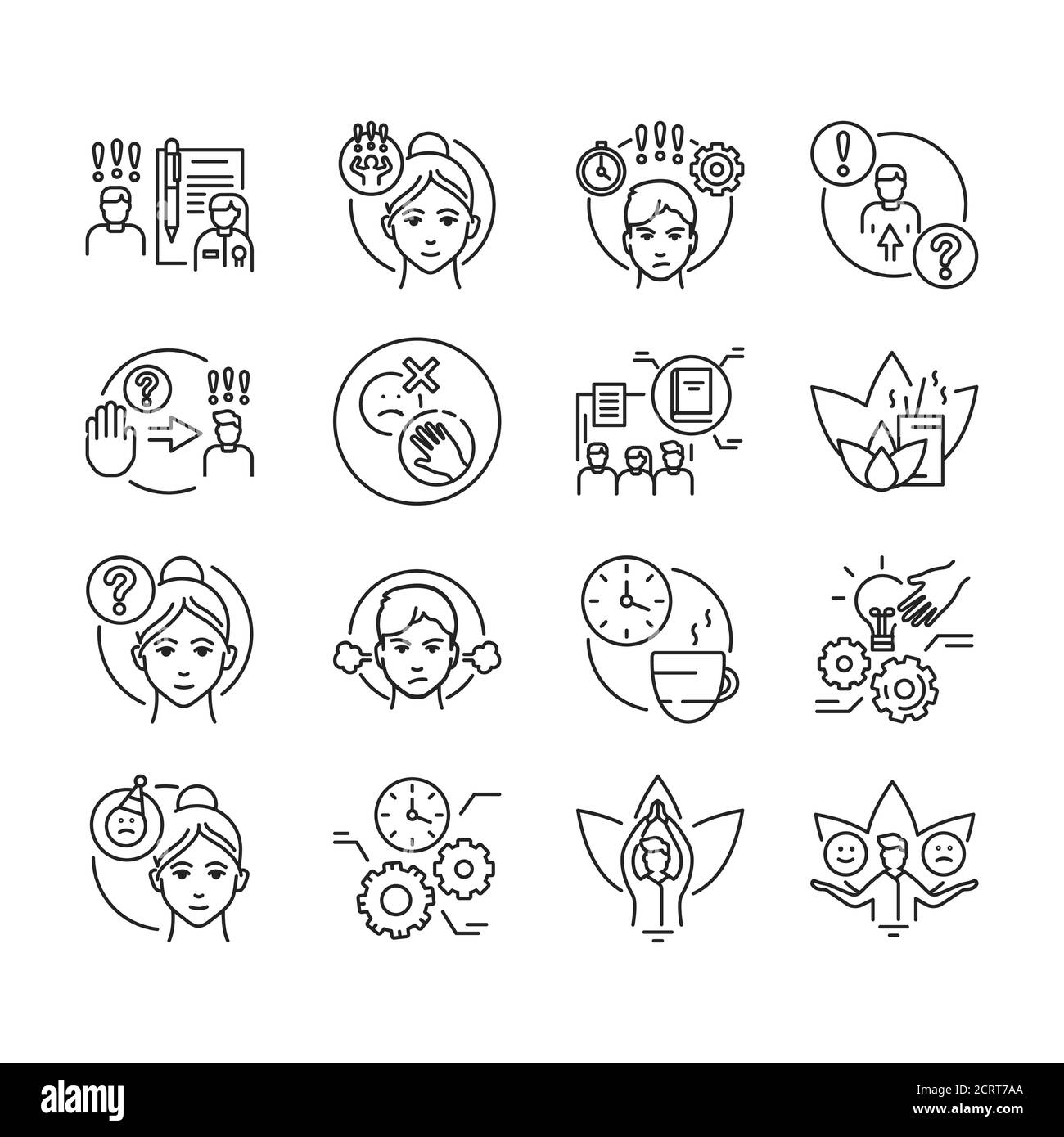 Self control black line icons set. Ability to regulate one's emotions ...
