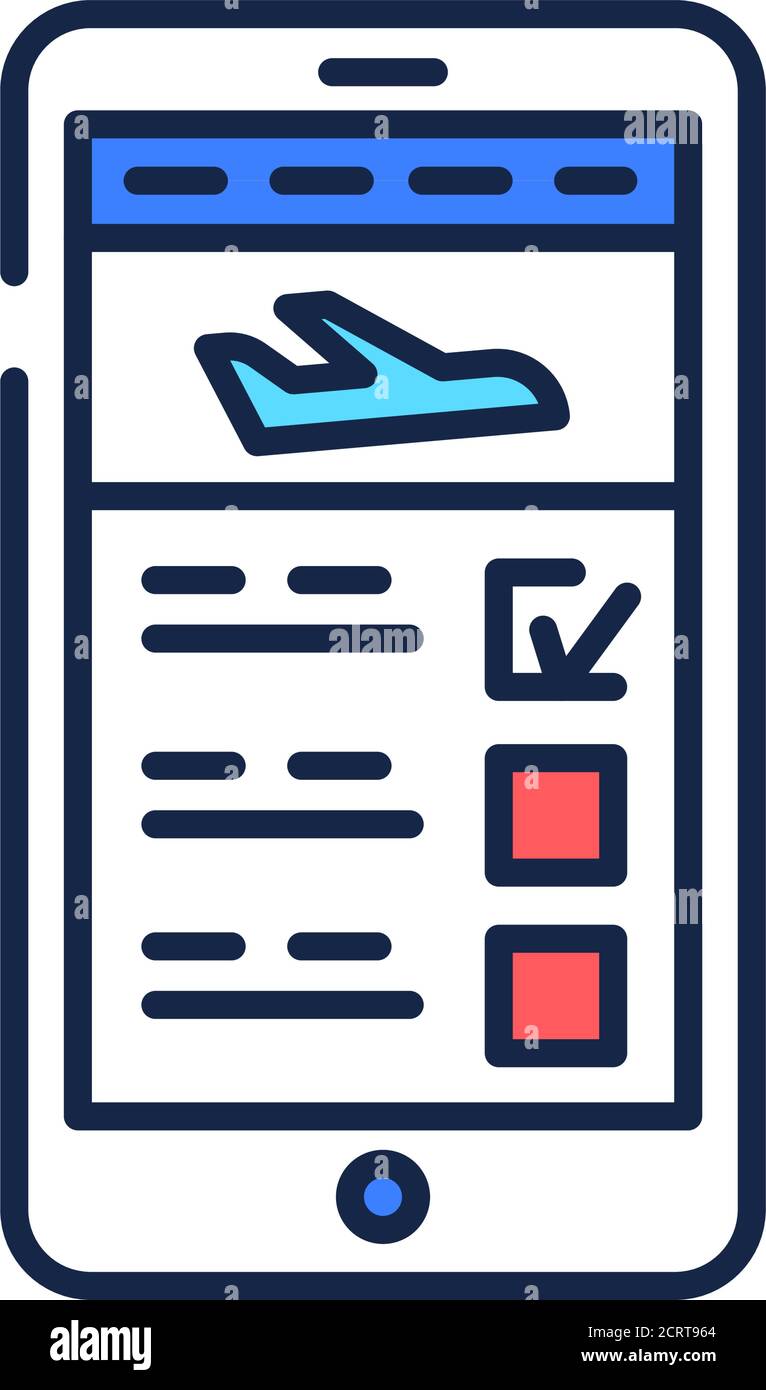 Flight booking in smartphone color line icon. Reservation of places in ...