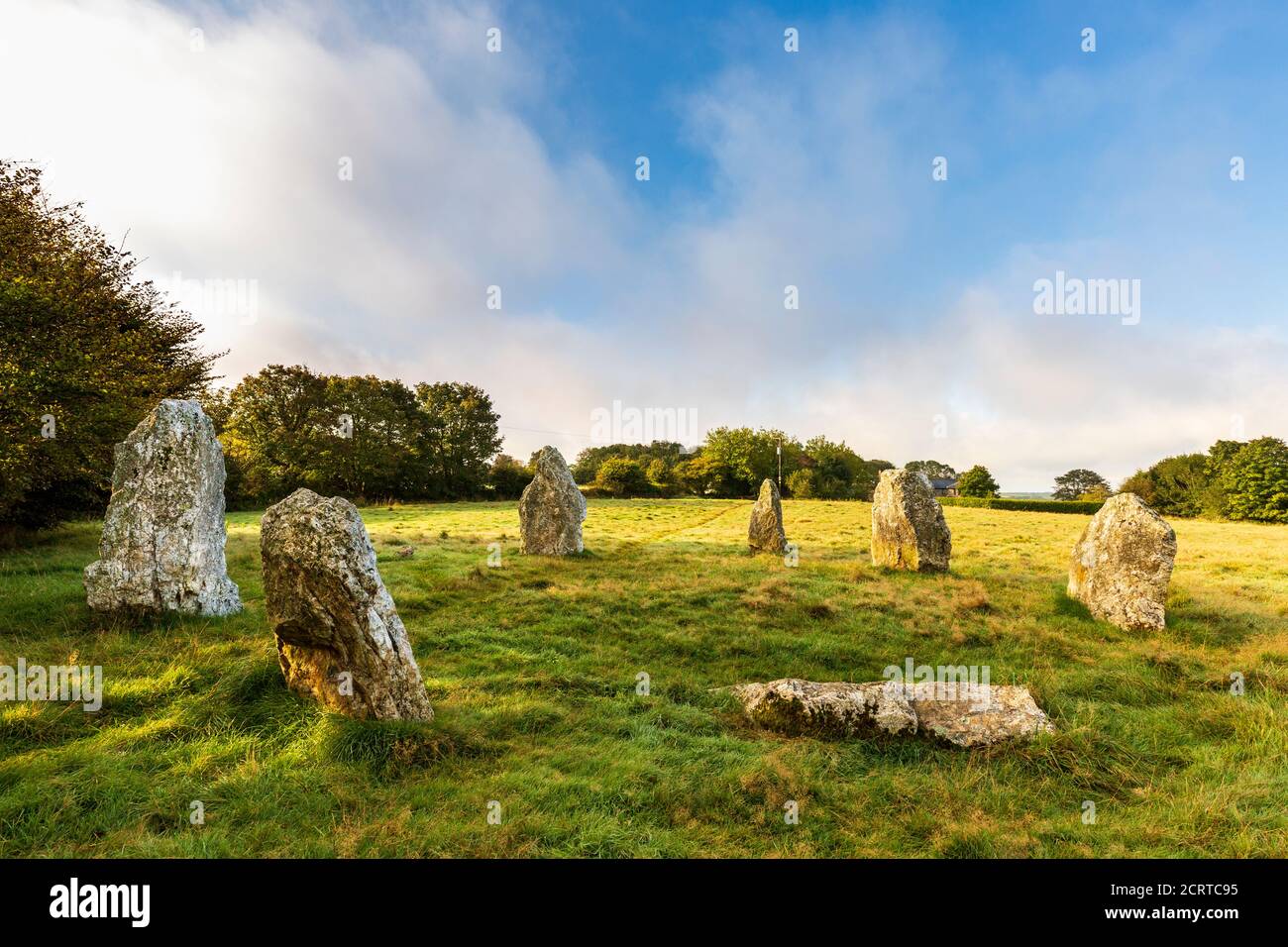 Early morning at Duloe Bronze Age Stone Circle in Cornwall, England ...