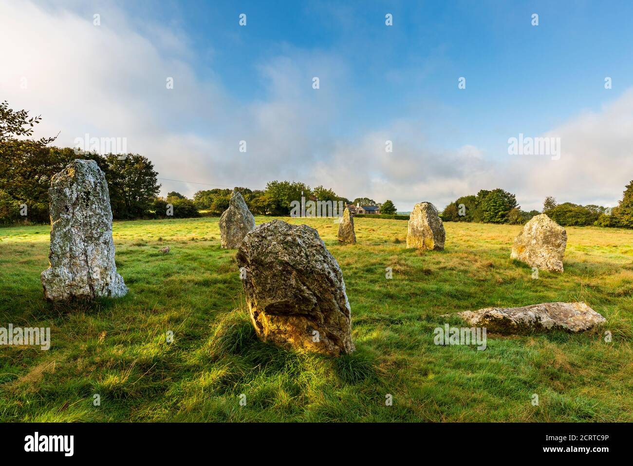 Early morning at Duloe Bronze Age Stone Circle in Cornwall, England ...
