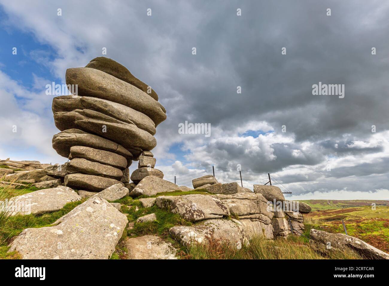 The stacked rocks of the Cheesewring on Bodmin Moor in Cornwall ...