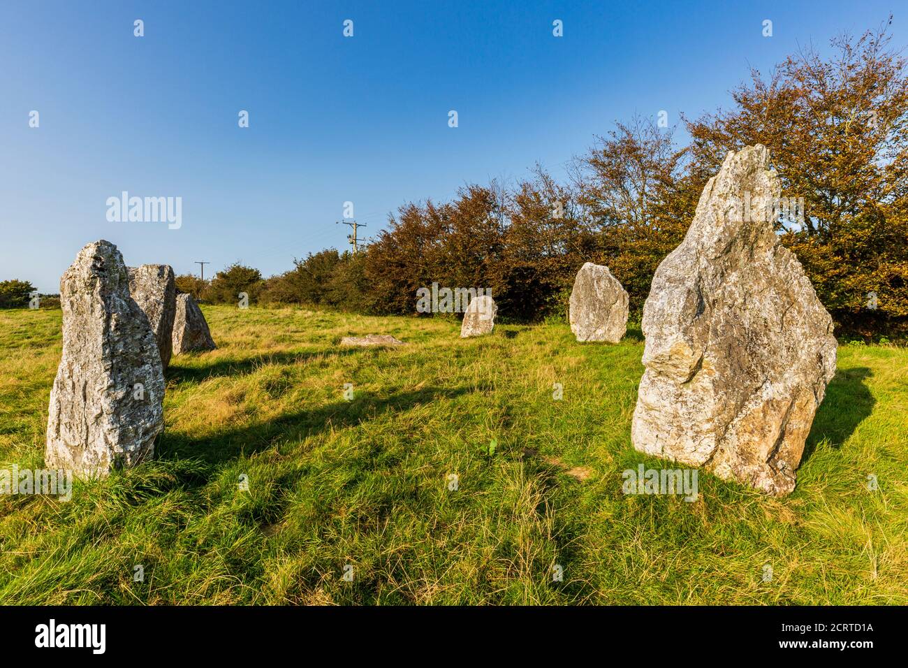 Late afternoon at Duloe Bronze Age Stone Circle in Cornwall, England ...
