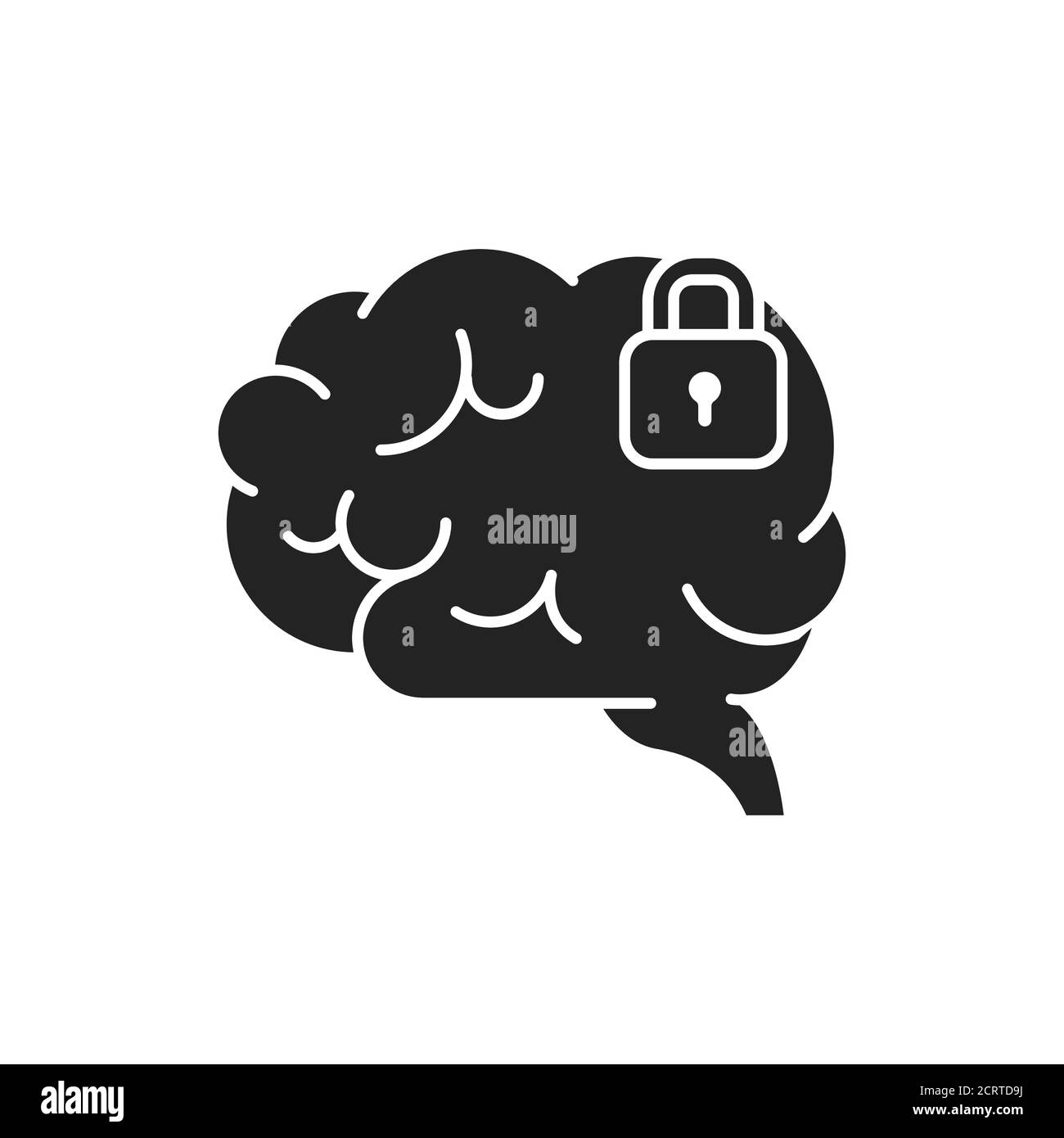 Brain blocking glyph black icon. Symptom of dementia. Brain does not ...
