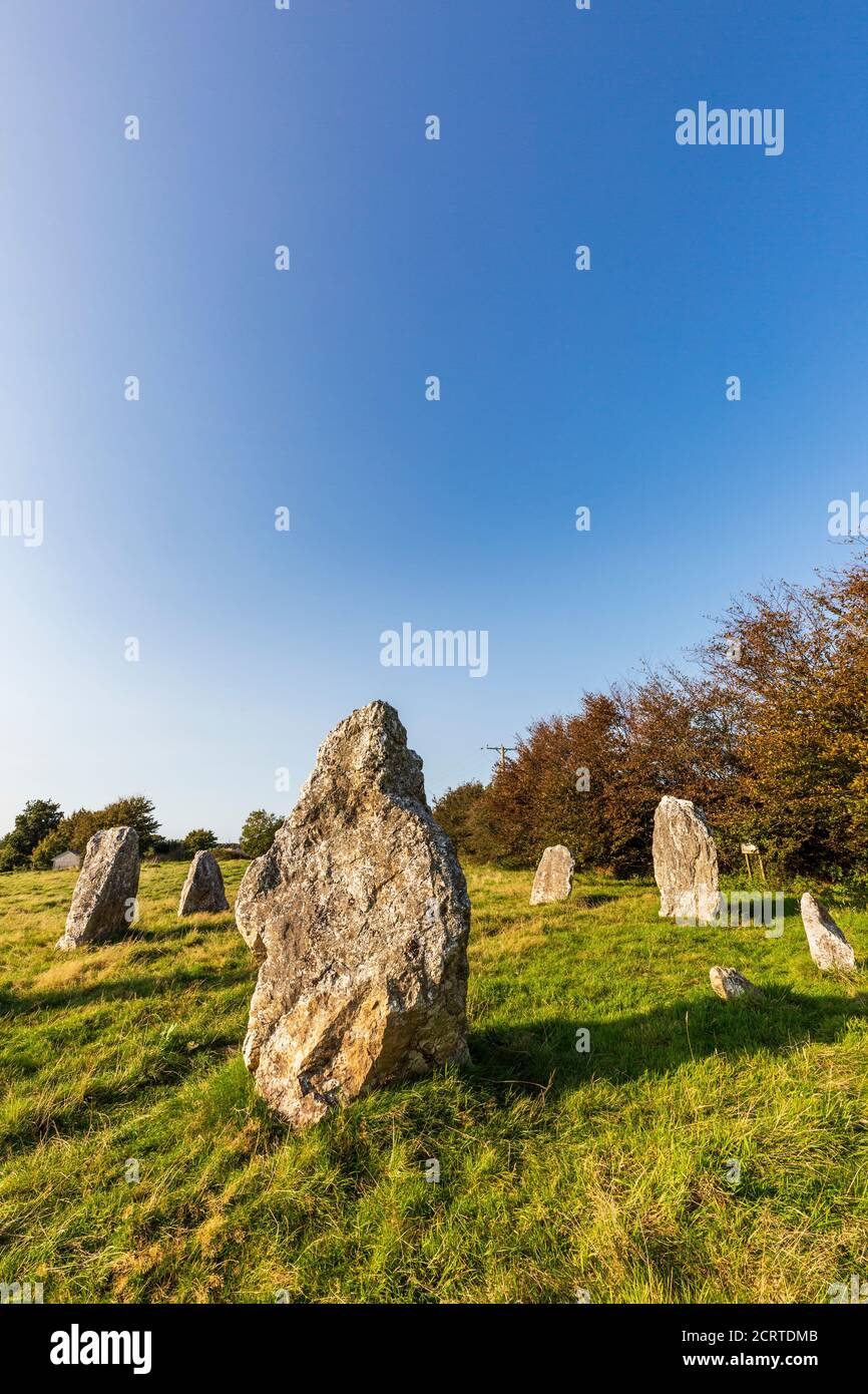 Late afternoon at Duloe Bronze Age Stone Circle in Cornwall, England ...