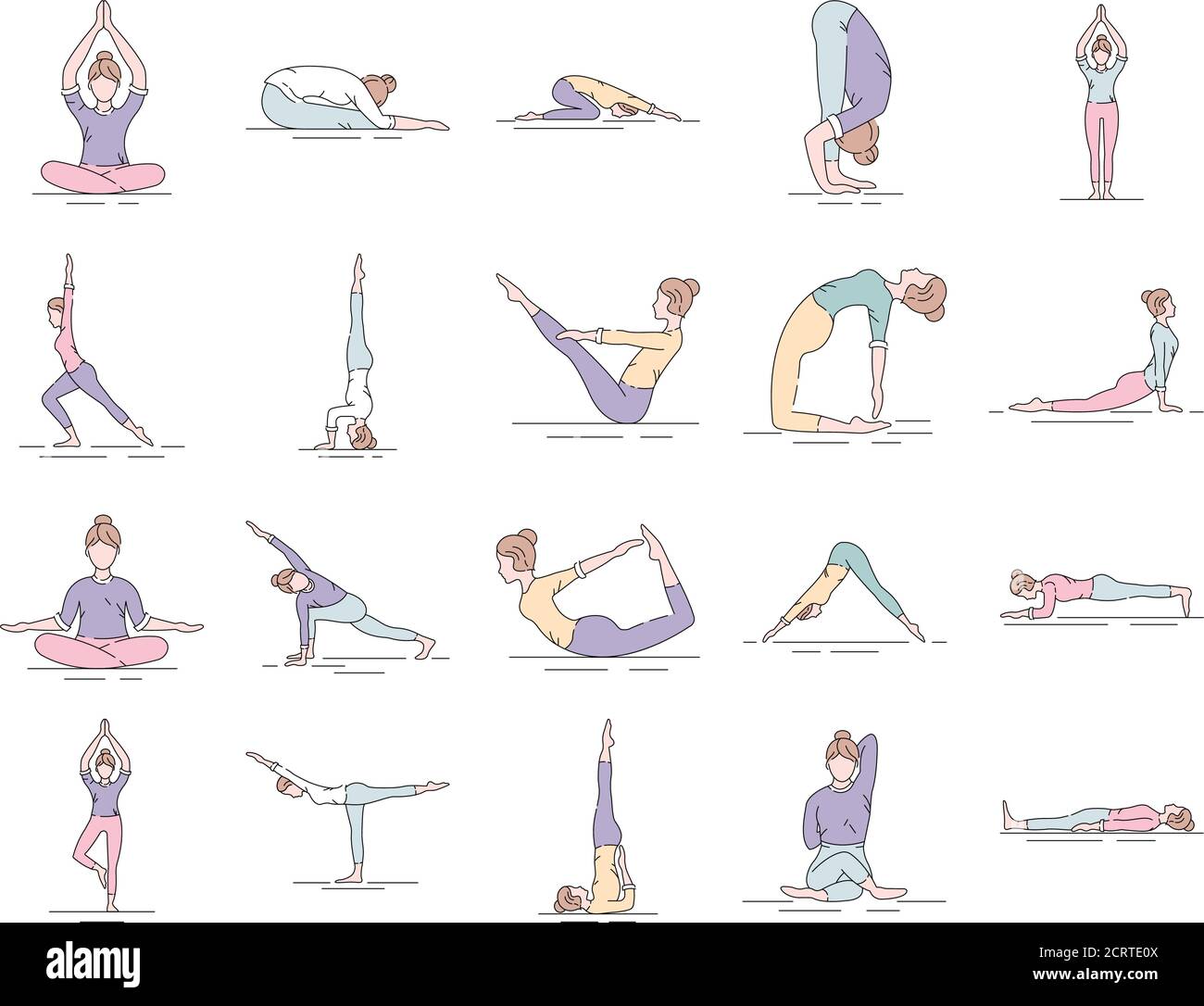Yoga color line icons set. Different yoga poses and asanas. Pictogram ...