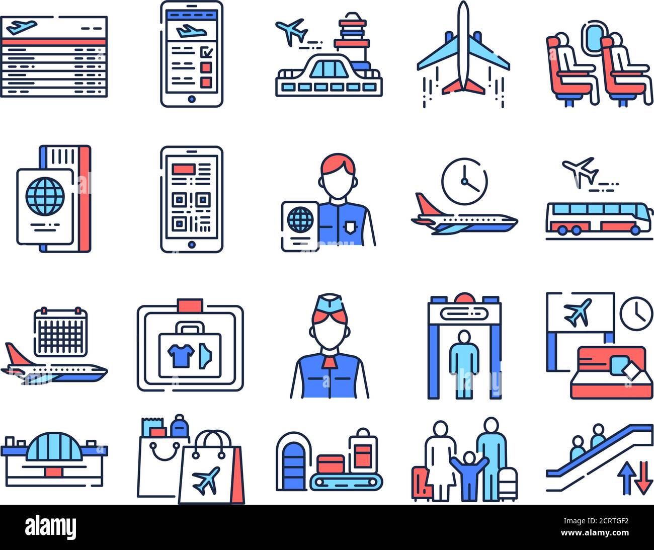 Airport service color line icons set. International flights. Pictograms ...