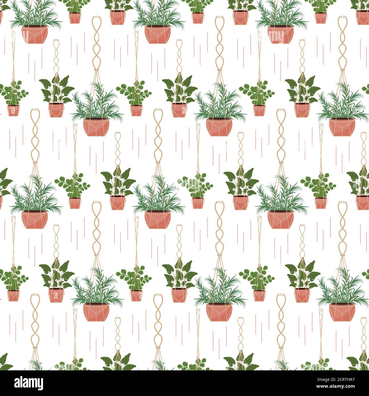 Potted flowers macrame pots seamless pattern, modern scandinavian style ...