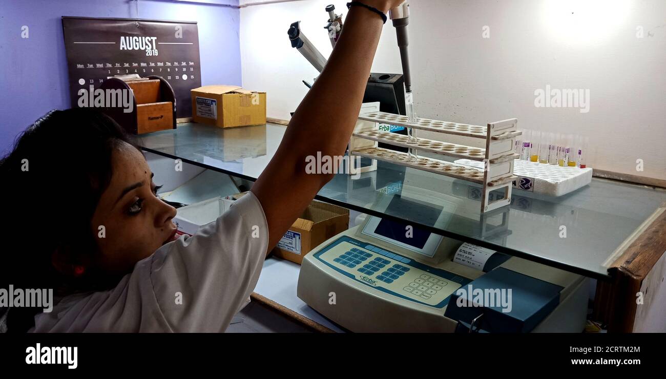DISTRICT KATNI, INDIA - SEPTEMBER 27, 2019: An indian female lab ...